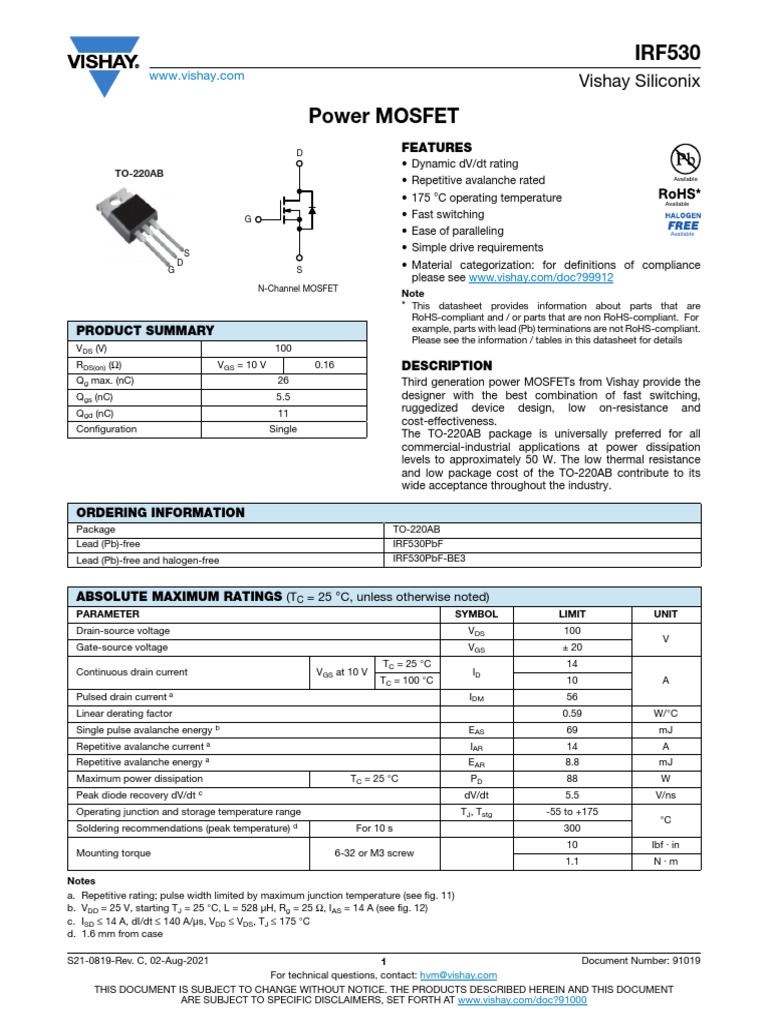 Mosfet Irf530 | Download Free PDF | Field Effect Transistor | Mosfet