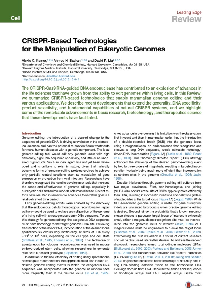 CRISPR-Based Technologies For The Manipulation of Eukaryotic Genomes ...