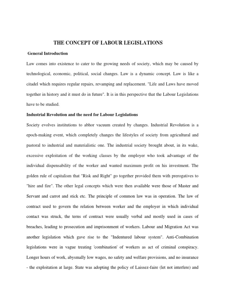 The Concept of Labour Legislations: General Introduction | PDF | Labour ...