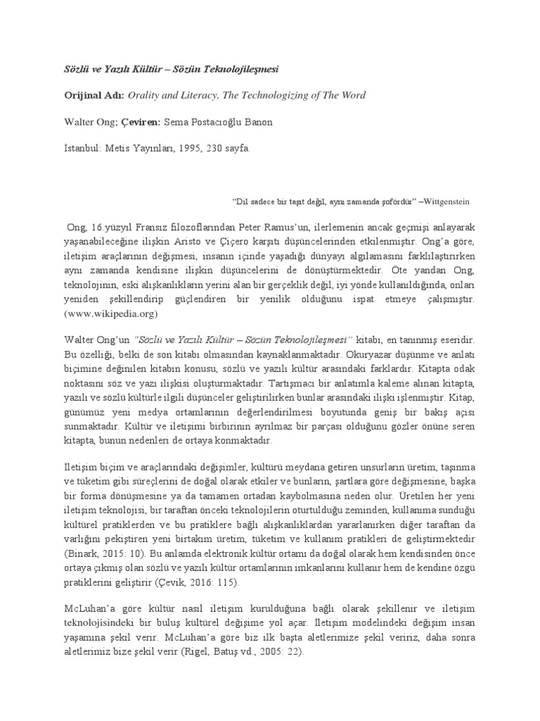 Sozlu Ve Yazili Kultur Sozun Teknolojile | PDF