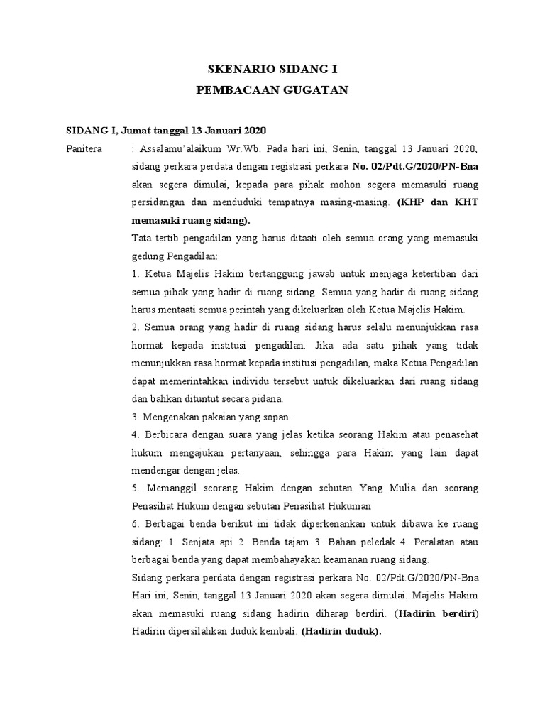 Contoh Skenario Persidangan Perdata | PDF