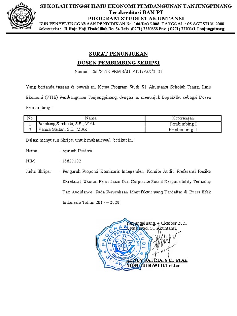 Apriadi Pardosi Dosen Pembimbing 1 & 2 | PDF