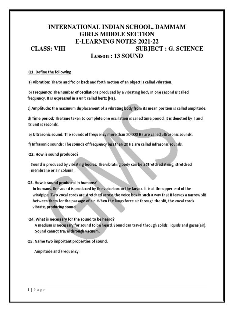 L-13 SOUND Notes & Worksheet | PDF | Sound | Frequency