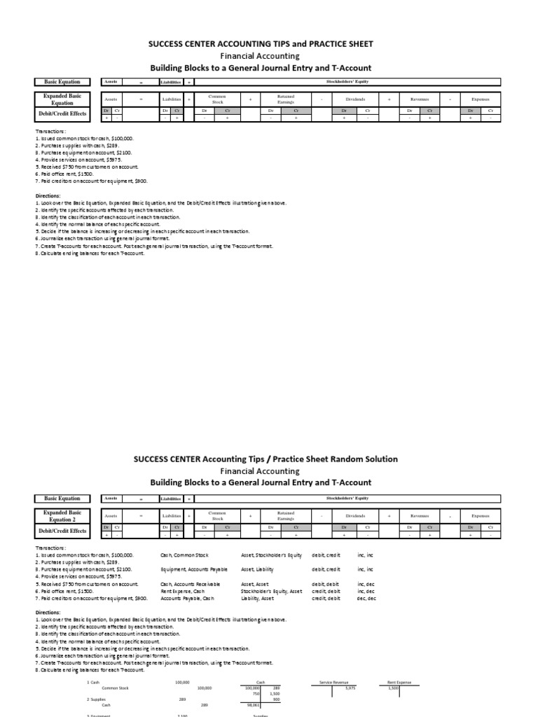 Accounting Transactions Practice: Journalizing and Posting to T ...