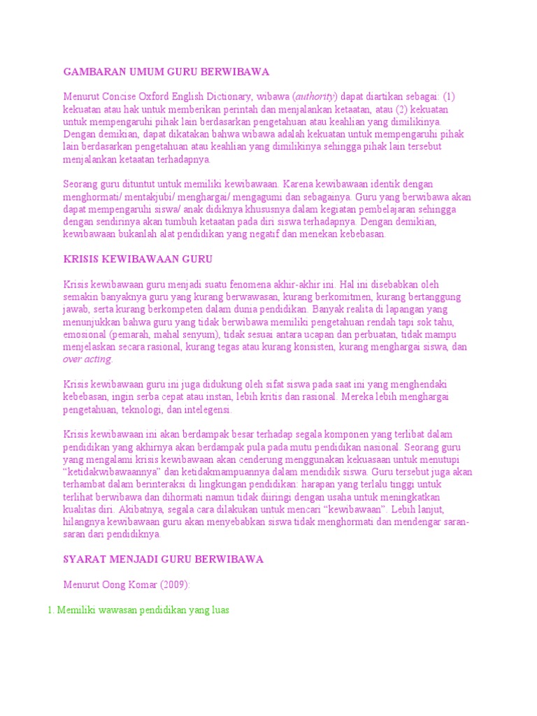 Gambaran Umum Guru Berwibawa | PDF