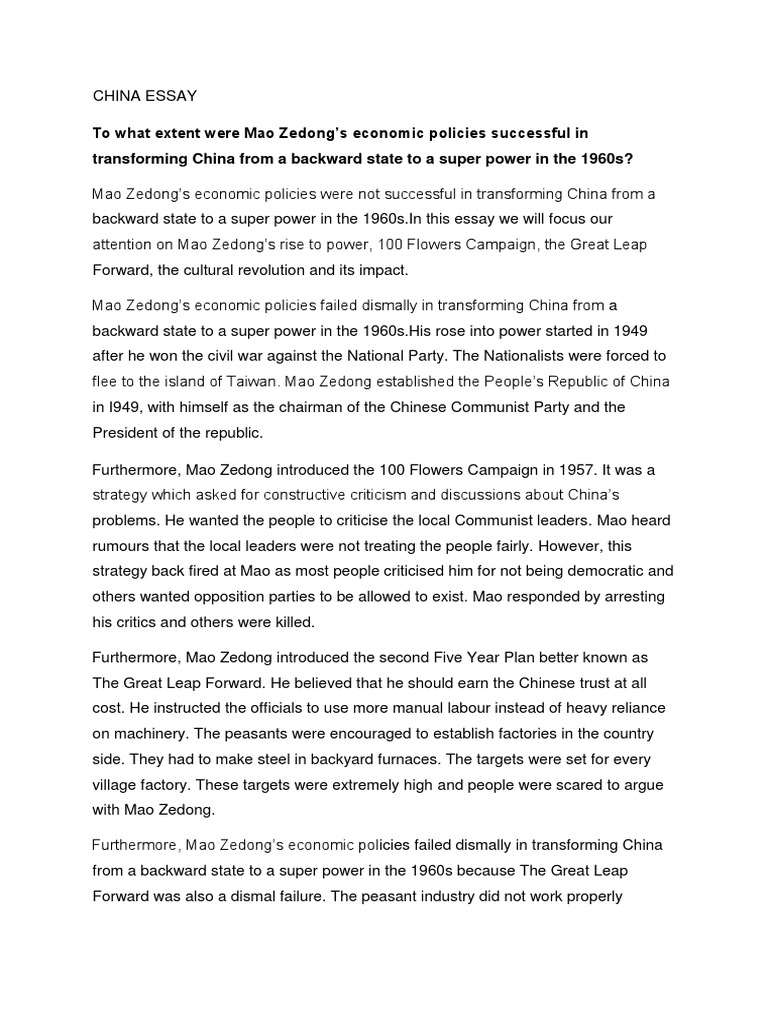 History Study Notes - China Essay 1 | PDF | Mao Zedong | Cultural ...
