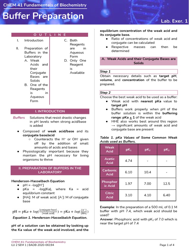 Exercise 1 Buffer Preparation | PDF | Buffer Solution | Ph