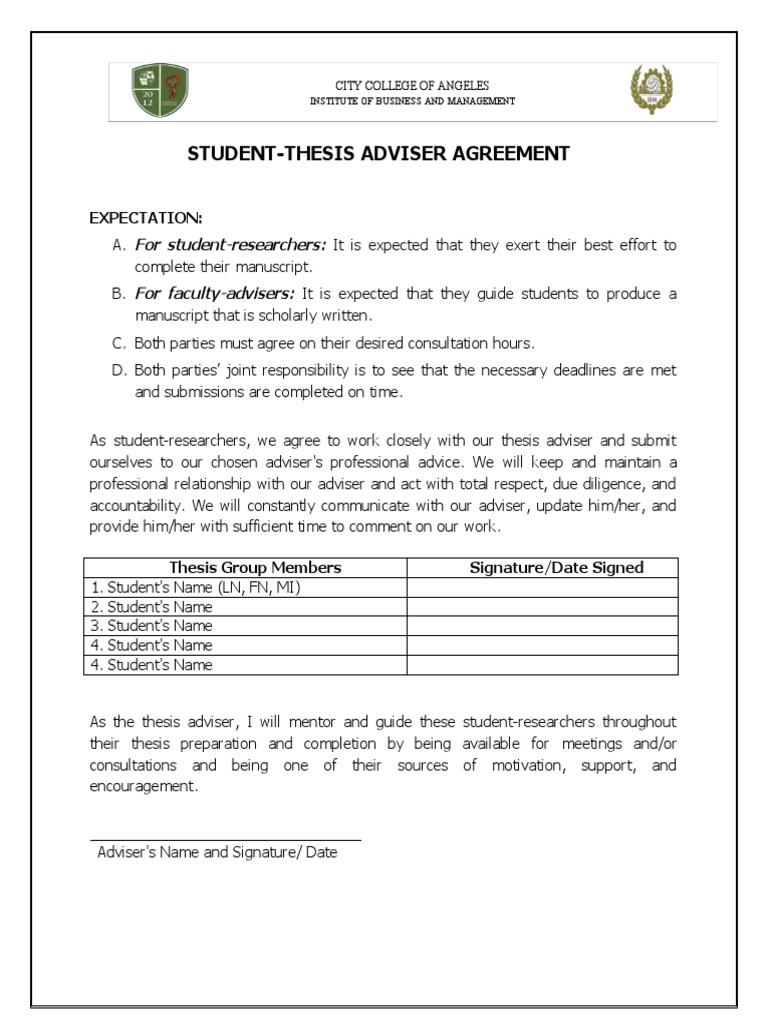 Student Thesis Adviser Agreement | PDF