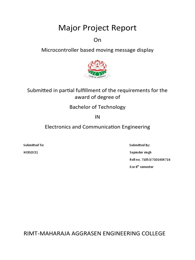 Major Project Report: Microcontroller Based Moving Message Display | PDF