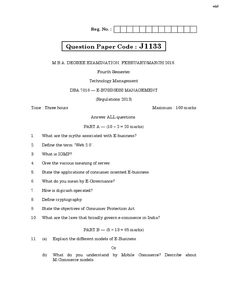 E - Business Management Prevoius Year Quetion Paper | PDF | Electronic ...