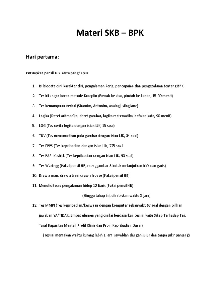 Materi SKB - BPK: Hari Pertama | PDF