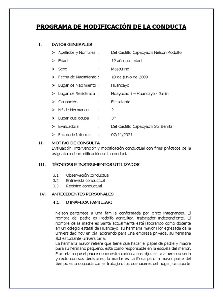 Esquema Del Programa de Modificación de La Conducta (Avanzace) | PDF ...