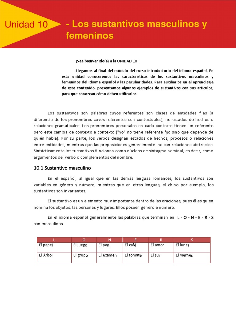 Los Sustantivos Masculinos y Femeninos | PDF | Sustantivo | Gramática