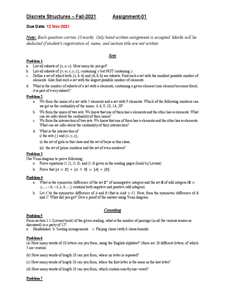 DS Assignment 01 | PDF | Combinatorics | Mathematical Objects