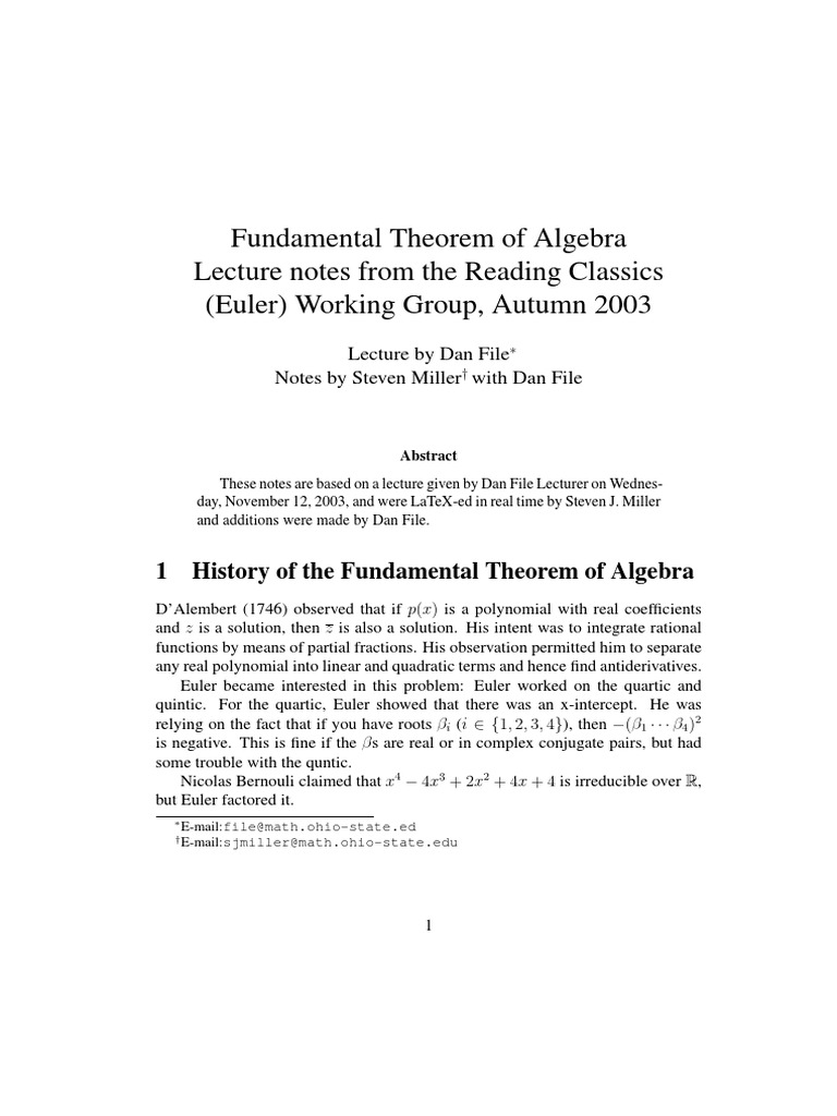 Fundamental Theorem of Algebra | PDF | Zero Of A Function | Mathematics