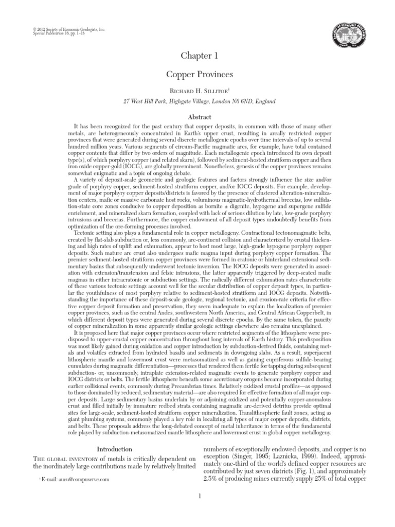 Sillitoe - 2012 - Geology and Genesis of Major Copper Deposits of The ...