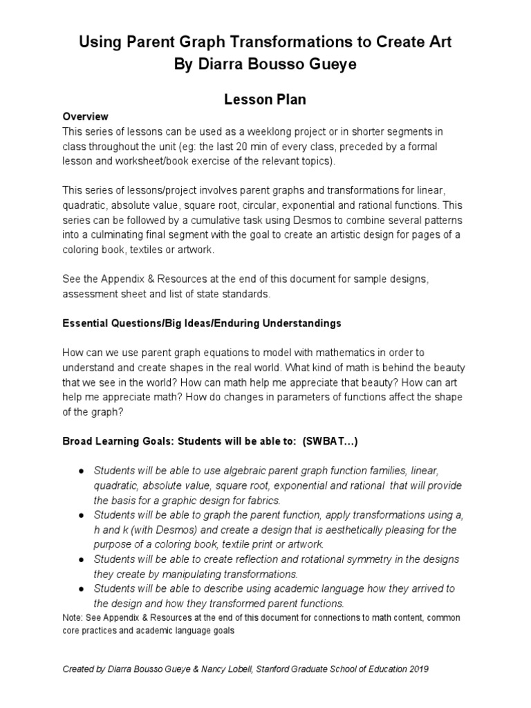 Diarra Math Art Lesson Plan | PDF | Function (Mathematics) | Mathematics