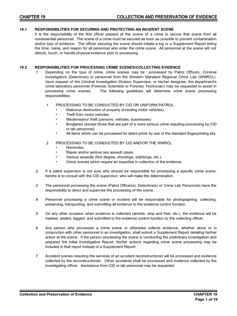 Chapter 19 Evidence Collection and Preservation | PDF | Crime Scene ...