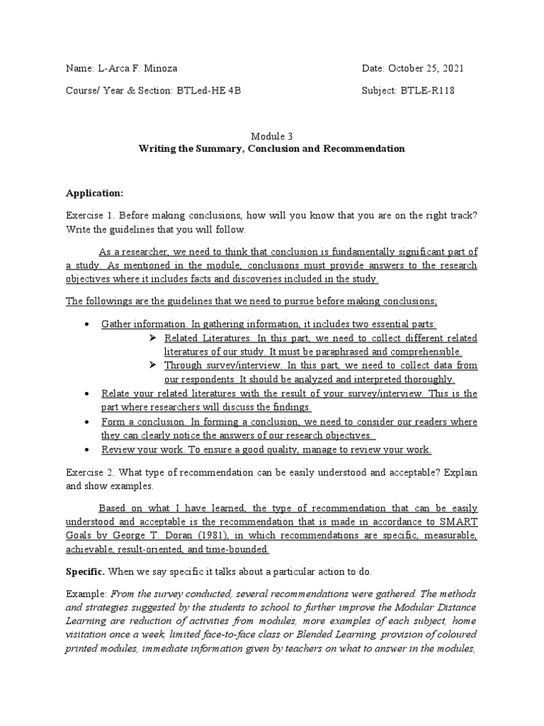 Writing The Summary, Conclusion and Recommendation | PDF | Hypothesis ...
