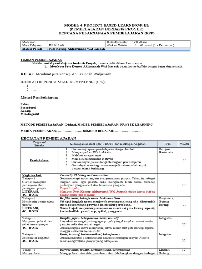 RPP Sederhana Model Proyek Learning | PDF