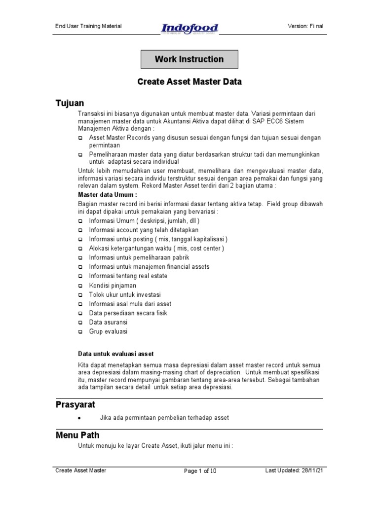 FI - AM - Create Asset Master Data AS01 | PDF
