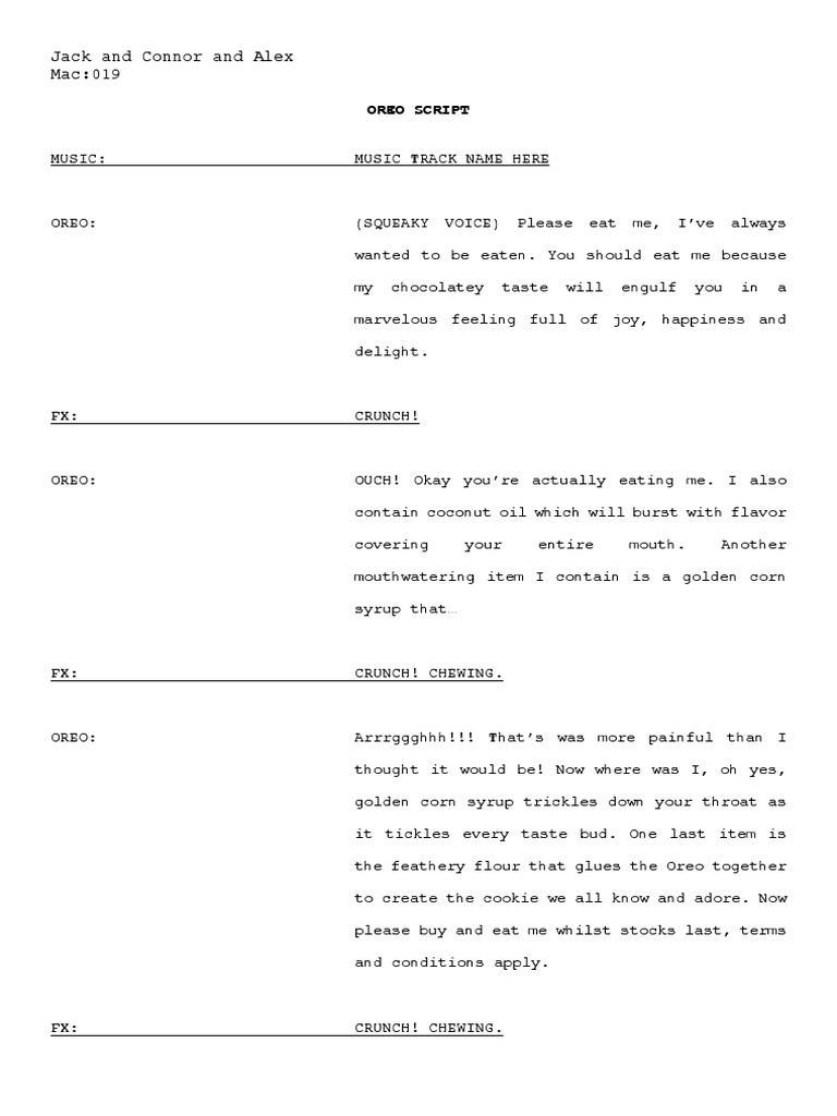 Oreo Advert Script Version 2 | PDF