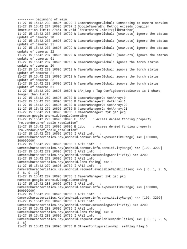 Log Entries from a Camera Application Recording Camera Connection and ...