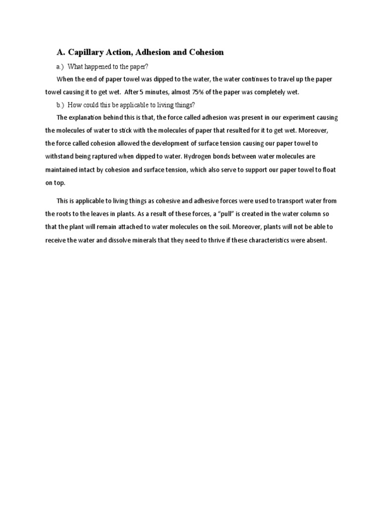 A. Capillary Action, Adhesion and Cohesion | PDF