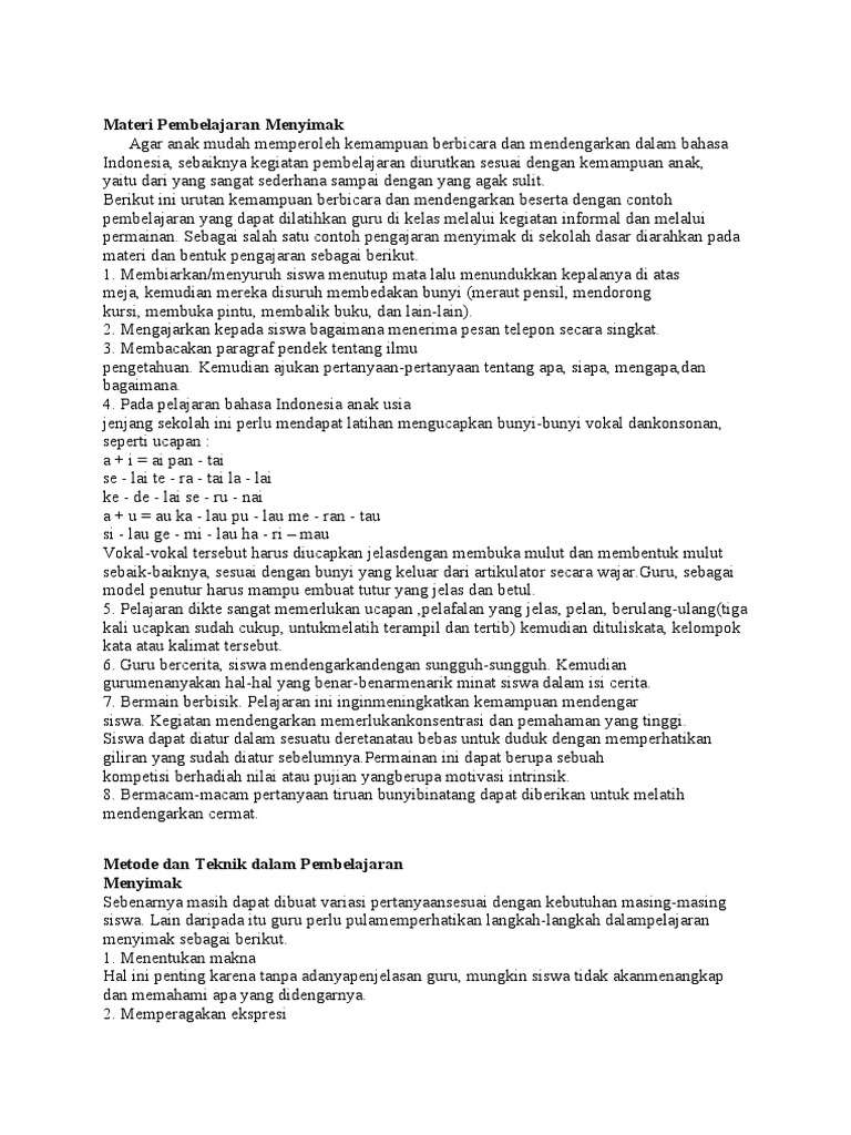 Modul 10 Pertanyaan Materi Pembelajaran Menyimak | PDF