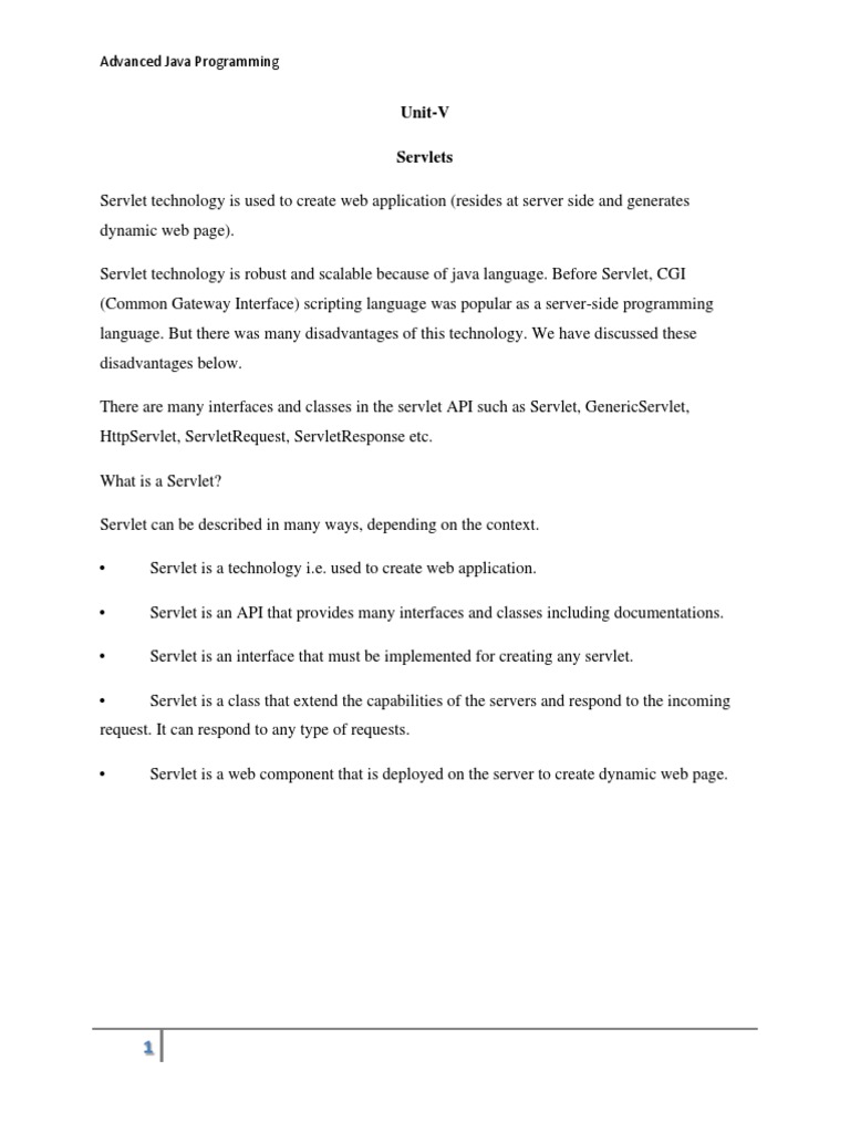 Unit-V Servlets: Advanced Java Programming | PDF | Hypertext Transfer Protocol | Networking