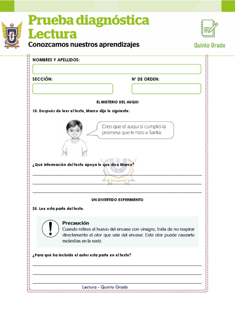 Lectura y Comprensión Quinto Grado | PDF