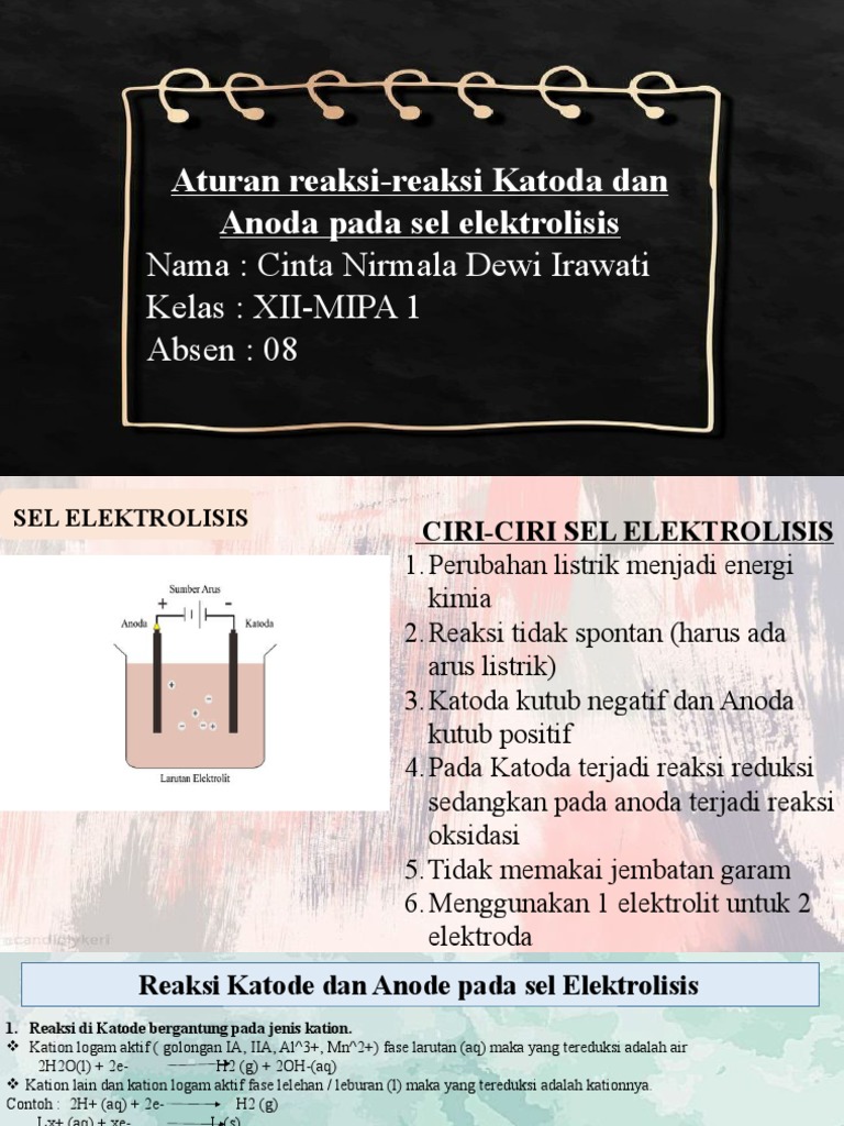 Reaksi Katoda dan Anoda Elektrolisis | PDF | Metode & Bahan Ajar | Teknologi & Rekayasa