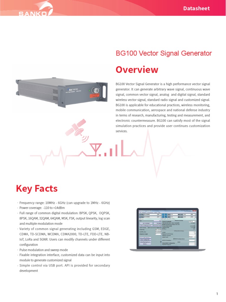 BG100 Vector Signal Generator | PDF | Modulation | Lte (Telecommunication)