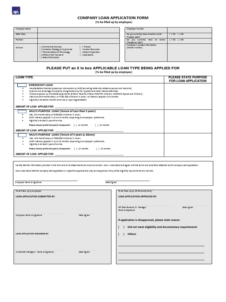 AXA Loan Application Form v2019 (All Entities) | PDF | Loans | Payroll