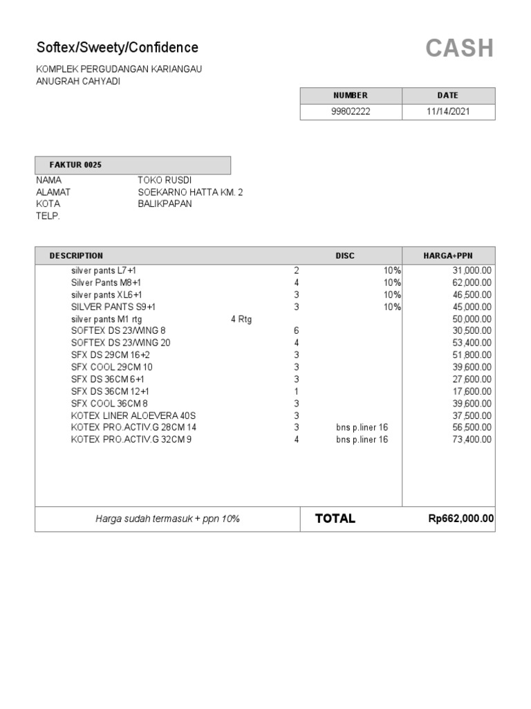 Contoh Faktur Penjualan | PDF | Spreadsheet | Worksheet