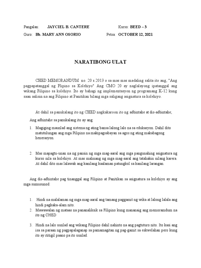 Naratibong Ulat | PDF
