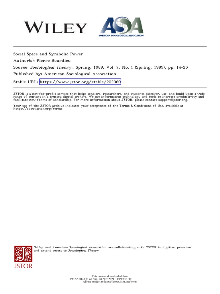Social Space and Symbolic Power Author(s) : Pierre Bourdieu Source ...