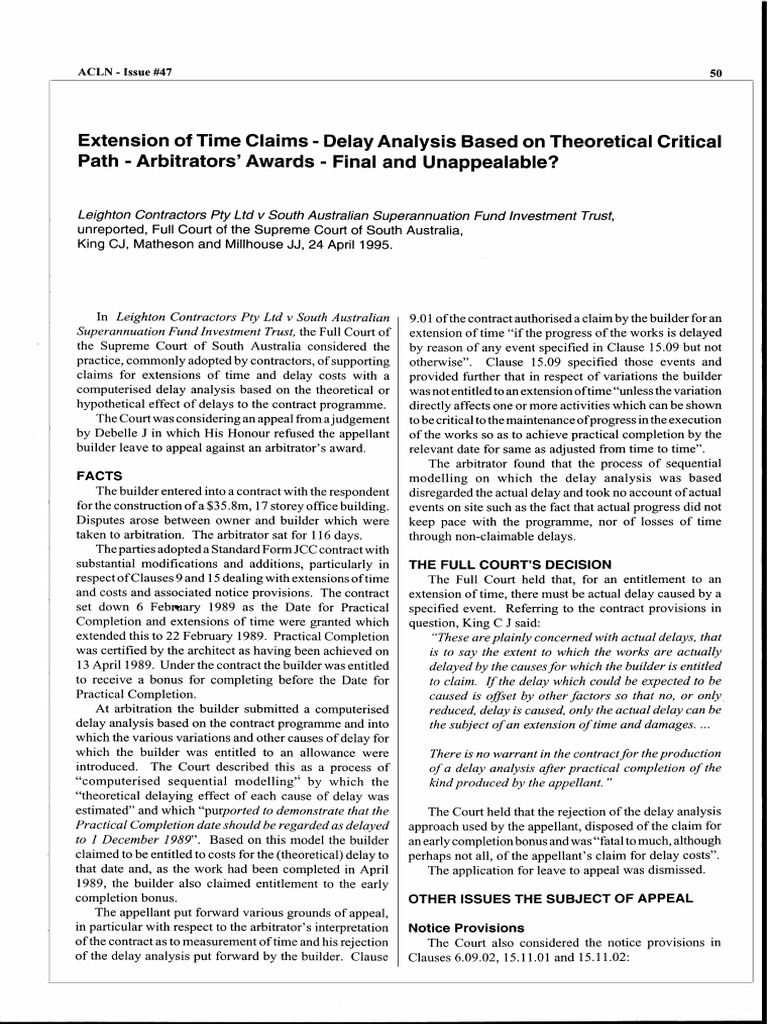 Extension of Time Claims - Delay Analysis Based On Theoretical Critical ...