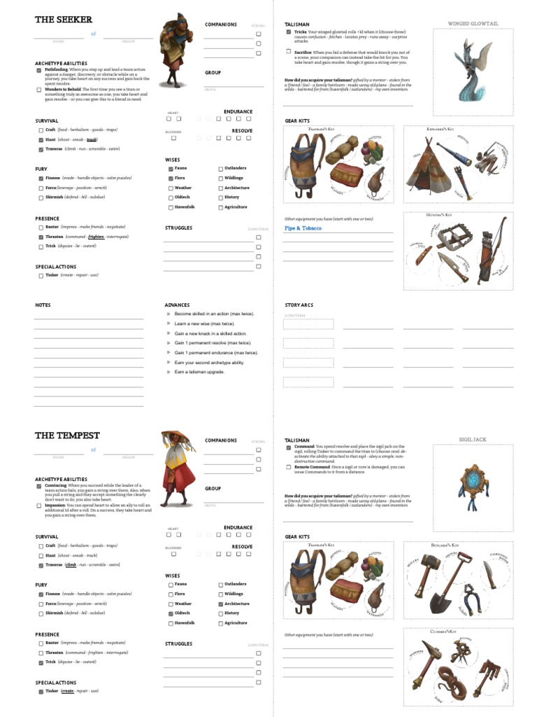 Relic - Playtest - Character Sheets | PDF