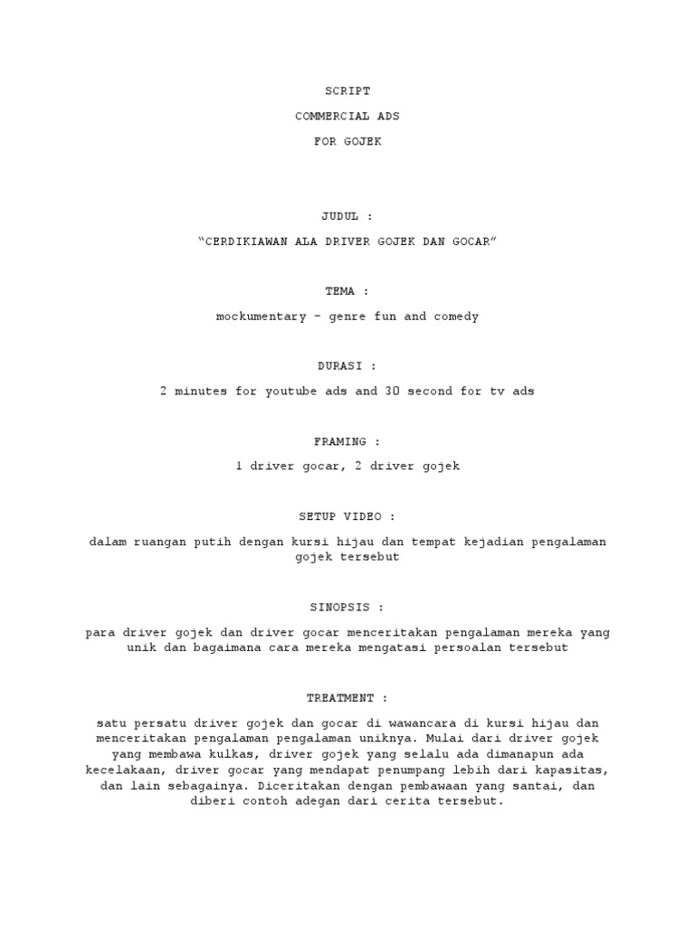 Script Remake Iklan Gojek | PDF