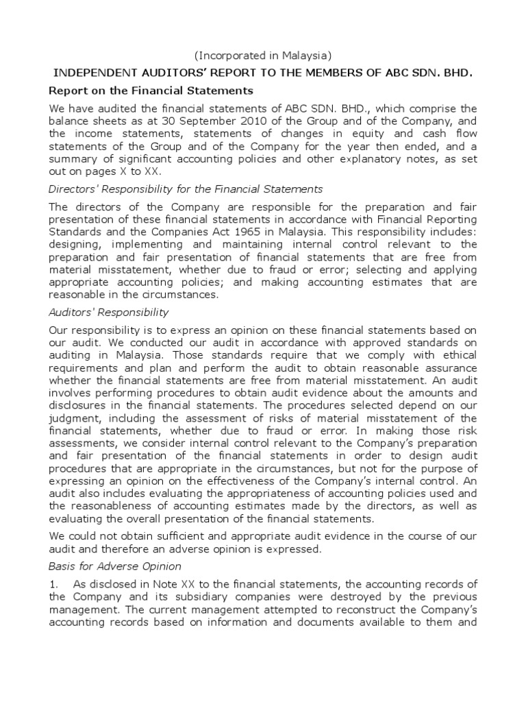Adverse Opinion | PDF | Audit | Financial Statement