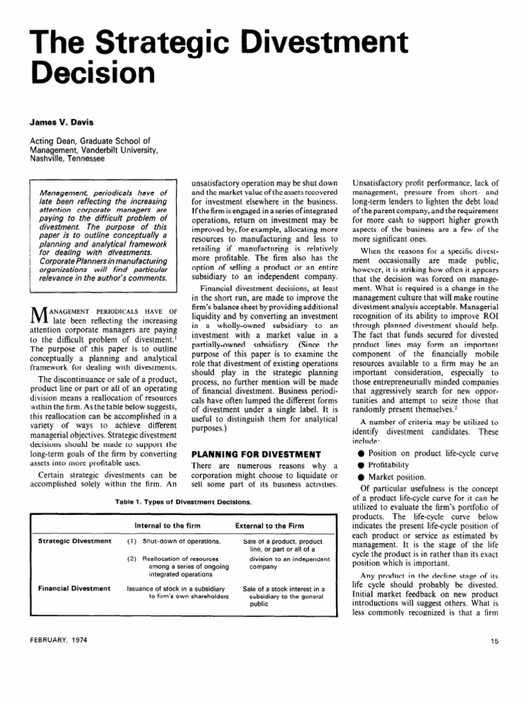 Divestment - Strategic Decision | PDF | Discounted Cash Flow | Return ...