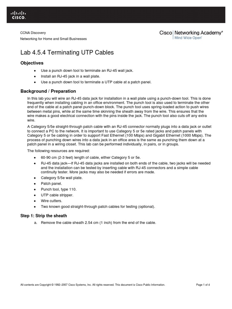 Lab 4.5.4.4 Term UTP Cables PunchDown | PDF | Electrical Connector ...