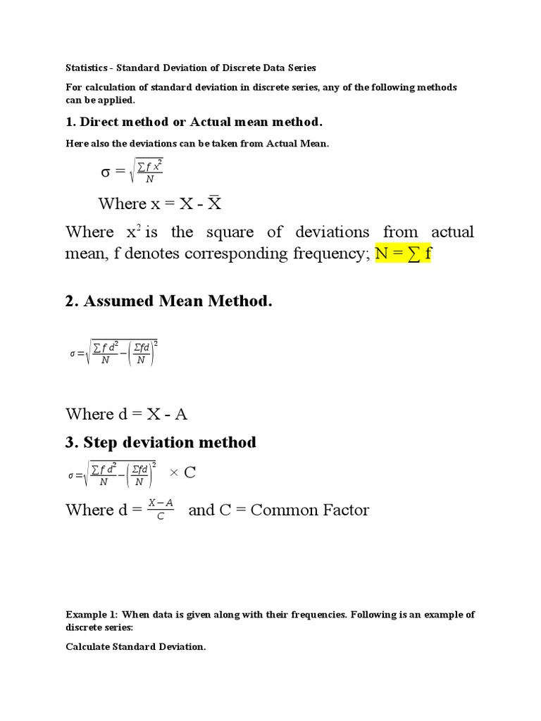 Standard Deviation in Discrete Series | PDF | Standard Deviation | Mean