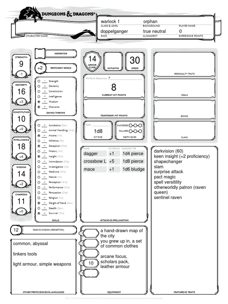 Doppelganger Character Sheet | PDF | Role Playing Games | D20 System