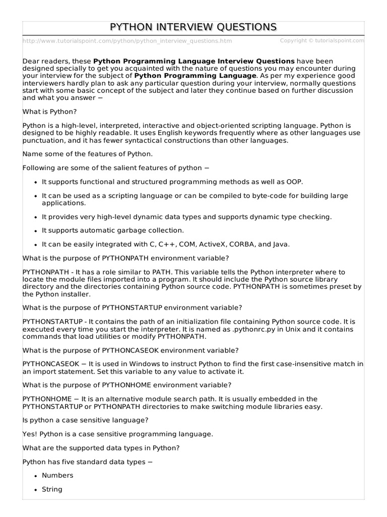 Python Interview Questions Pdf Python Programming Language 7191