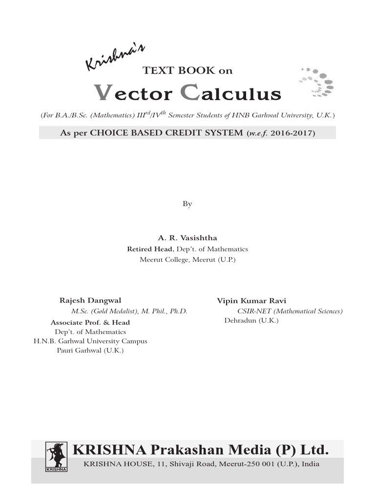 Kri shna's Vector Calculus Textbook | PDF | Euclidean Vector | Plane ...