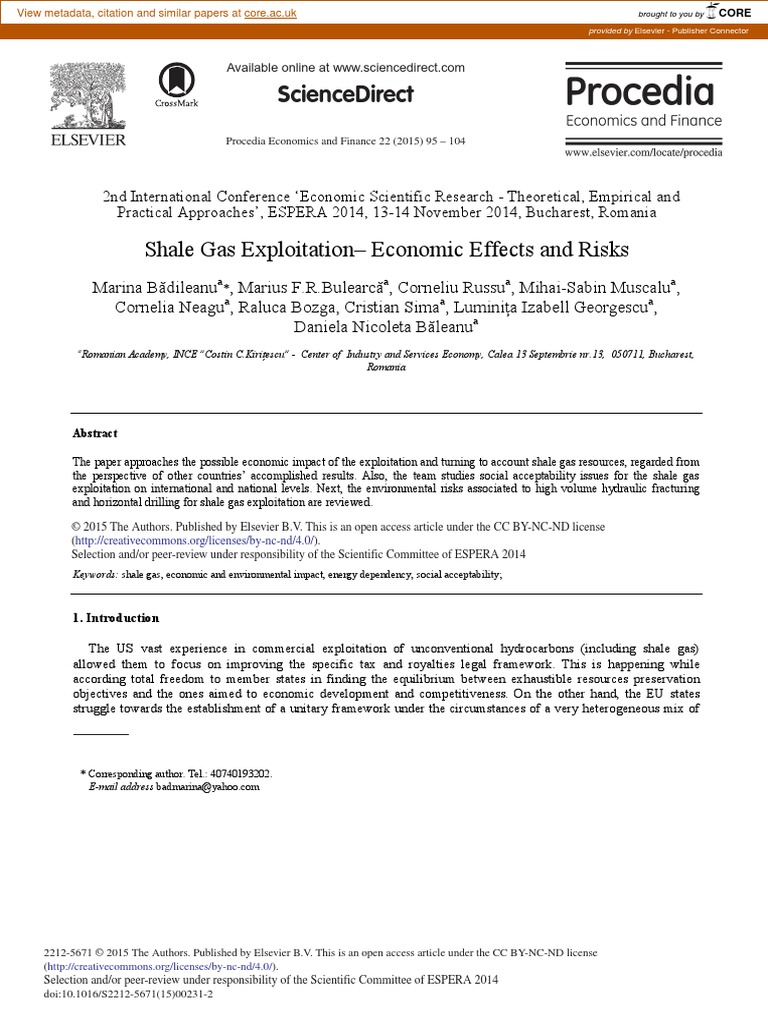 Shale Gas Exploitation - Economic Effects and Risks: Sciencedirect ...