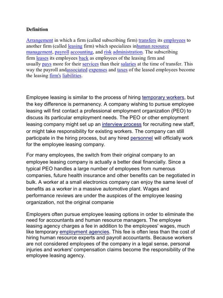 Employee Leasing | PDF | Labor | Employment