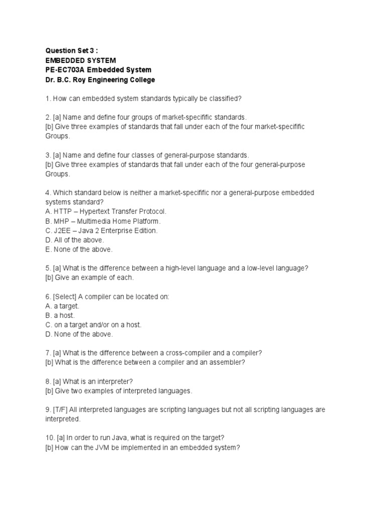 PE-EC703A Embedded System: Question Set 3: Embedded System Dr. B.C. Roy ...